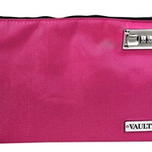 Vaultz Money Bag with Lock - 7 x 10 Inches, Men & Women's Locking Accessories Pouch for Cash, Bank Deposits, Wallet, Medicine, Phone and Credit Cards - Pink