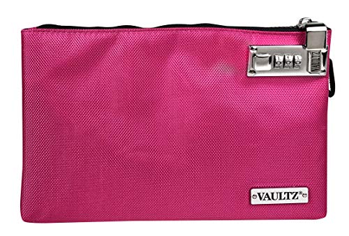 Vaultz Money Bag with Lock - 7 x 10 Inches, Men & Women's Locking Accessories Pouch for Cash, Bank Deposits, Wallet, Medicine, Phone and Credit Cards - Pink