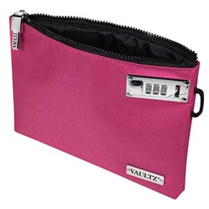 Vaultz Money Bag with Lock - 7 x 10 Inches, Men & Women's Locking Accessories Pouch for Cash, Bank Deposits, Wallet, Medicine, Phone and Credit Cards - Pink