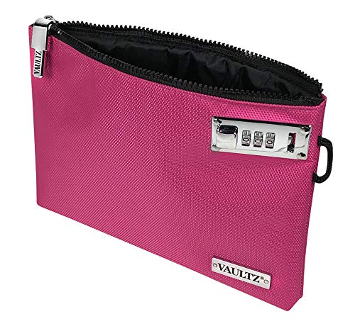 Vaultz Money Bag with Lock - 7 x 10 Inches, Men & Women's Locking Accessories Pouch for Cash, Bank Deposits, Wallet, Medicine, Phone and Credit Cards - Pink