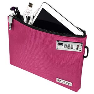 Vaultz Money Bag with Lock - 7 x 10 Inches, Men & Women's Locking Accessories Pouch for Cash, Bank Deposits, Wallet, Medicine, Phone and Credit Cards - Pink