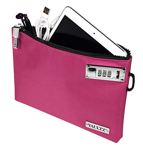 Vaultz Money Bag with Lock - 7 x 10 Inches, Men & Women's Locking Accessories Pouch for Cash, Bank Deposits, Wallet, Medicine, Phone and Credit Cards - Pink