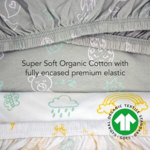 Luvberries 100% Organic Cotton Bassinet Sheets (Set of 2) for The Guava Lotus Travel Bassinet - Baby and Newborn, Fitted Bassinet Sheets, for Boys & Girls (Green and Yellow)