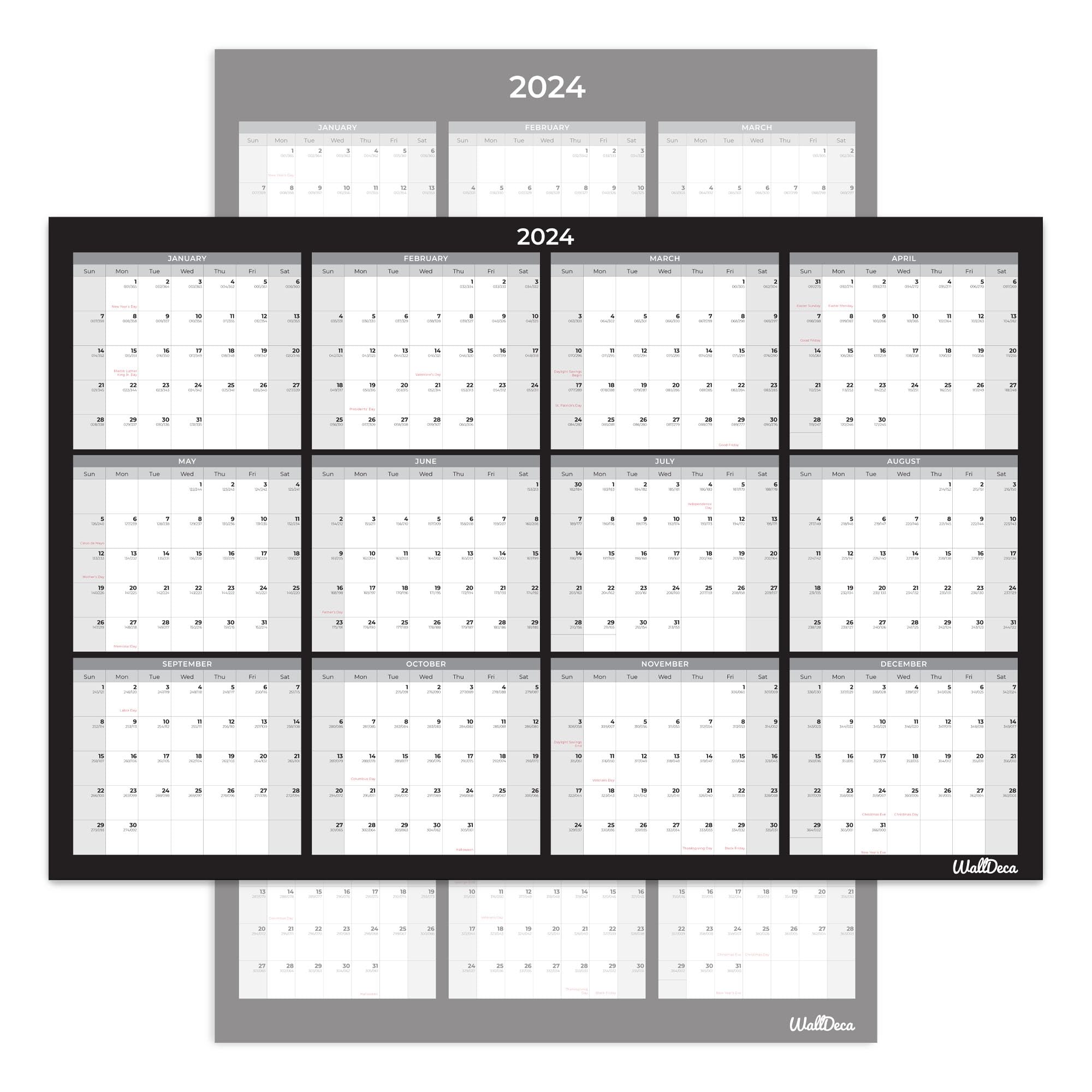 WallDeca Large Dry Erase Calendar for Wall - 2024 Wall Calendar Dry Erase Monthly Yearly Planner - Laminated White Board Calendar Sheet - Horizontal/Vertical Layout - 24" x 36" Dry Erase Wall Calendar