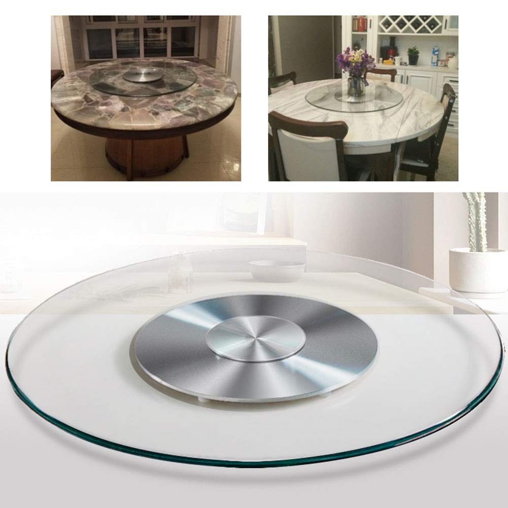 Kitchen Lazy Susan Turntable with Aluminum Base , Round Table Service Tray, Heavy Duty Non-Skid, Large Glass Turntable，Thick: 10mm