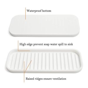 Silicone Sponge Holder Kitchen Sink Organizer Tray Dish Caddy Soap Dispenser, Scrubber Spoon Holder,Dishwashing Accessories 2 Pack (White)