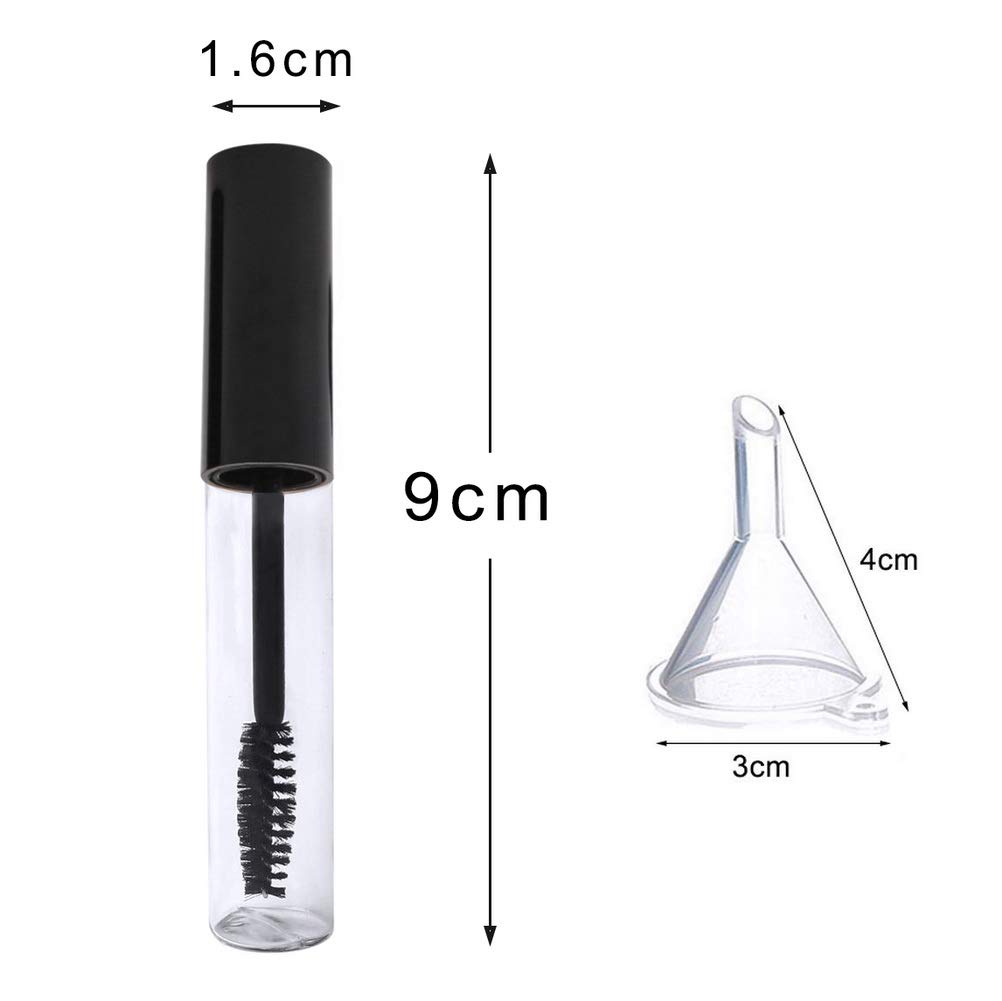 10ml Empty Mascara Tube, Eyeliner Tube and Lip Gloss Tubes,Black Eyelash Cream Container Bottle with Funnels Transfer Pipettes(3pcs)