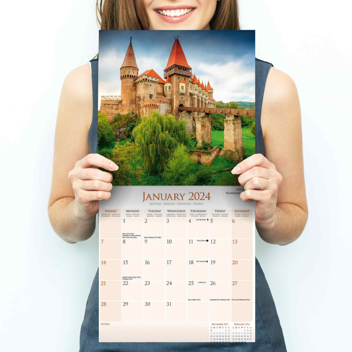 2023 2024 Castles Monthly Wall Calendar - Travel Calendar - 12 x 24 Open - Thick No-Bleed Paper - Giftable - Academic Teacher's Planner Calendar Organizing & Planning Calendar