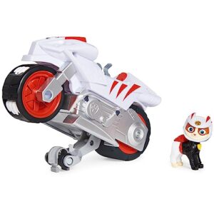 paw patrol, moto pups wildcat’s deluxe pull back motorcycle vehicle with wheelie feature and toy figure