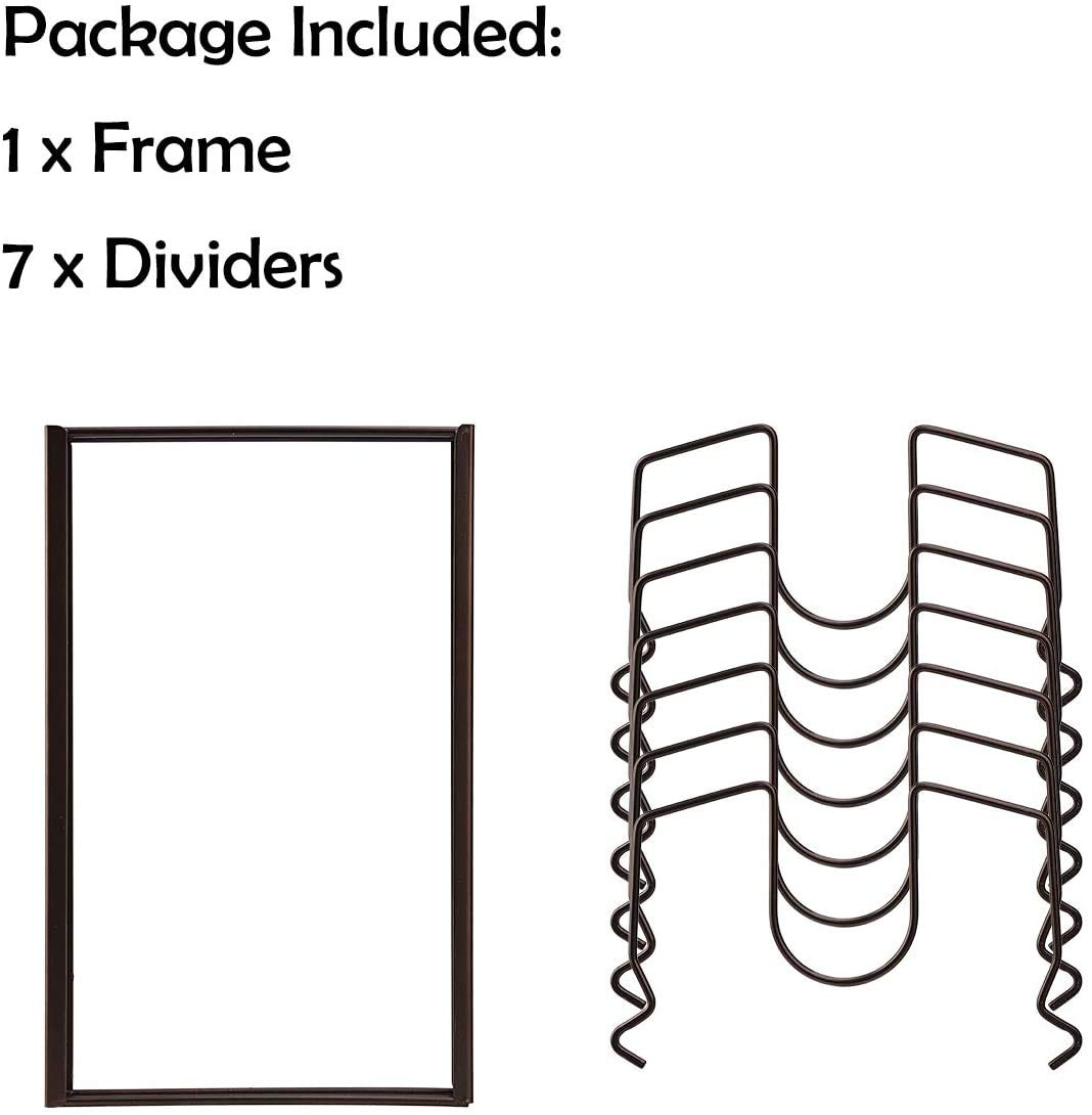 Toplife Pot Lids Organizer Rack for Cabinet and Countertop, 7+ Pan Lids and Bakeware Organizer Rack Holder with 7 Adjustable Compartments - Brown