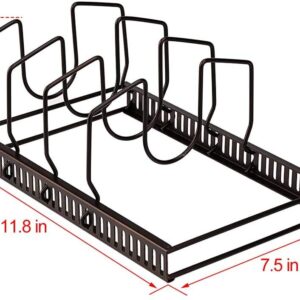 Toplife Pot Lids Organizer Rack for Cabinet and Countertop, 7+ Pan Lids and Bakeware Organizer Rack Holder with 7 Adjustable Compartments - Brown