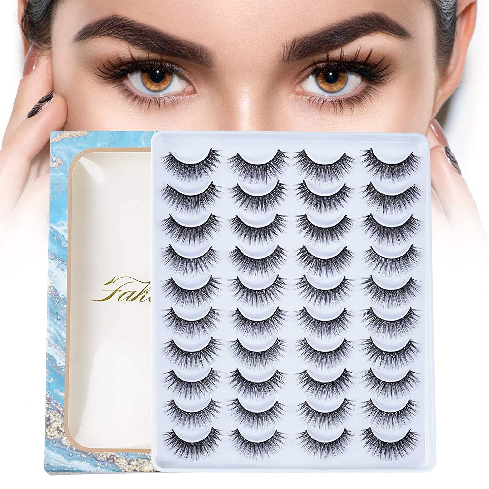 20 Pairs False Eyelashes Natural Faux Mink | Natural Look|100% Handmade|Reusable| Fluffy Volume Long Thick Lashes |12mm