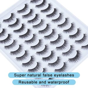 20 Pairs False Eyelashes Natural Faux Mink | Natural Look|100% Handmade|Reusable| Fluffy Volume Long Thick Lashes |12mm