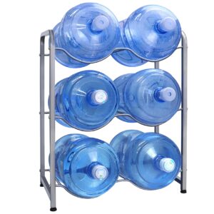 iococee 5 gallon water bottle holder, water jug holder rack 3-tier, water cooler jug rack for 6 bottles, 5 gallon water bottle storage rack heavy duty, with floor protection for home, office