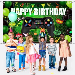 Video Game Happy Birthday Backdrop Game on Birthday Party Backdrop Banner Level up Gaming Theme Party Background Photo Props for Video Game Party Wall Decorations Supplies (Green)