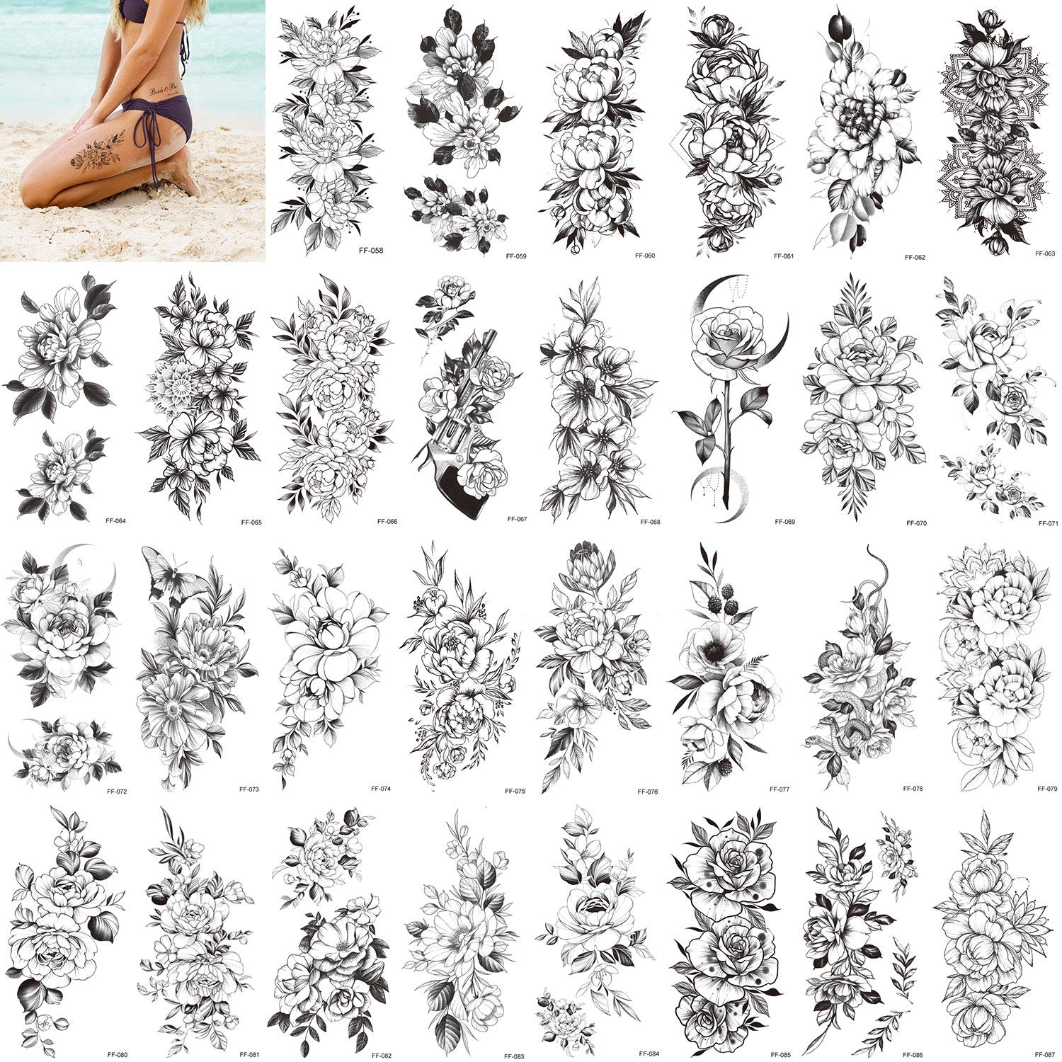 30 Pcs Flower Temporary Tattoo Sticker For Woman,Beautiful Floral Fake Tattoo