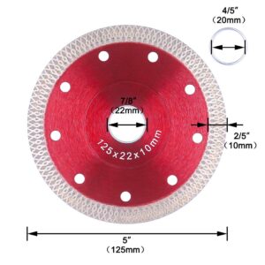 NYTiger 3 Pack 5 inch Diamond Saw Blade 5" Super Thin Tile Blades Cutting Disc Wheel for Cutting Porcelain Tiles Granite Marble Ceramics Works with Tile Saw and Angle Grinder