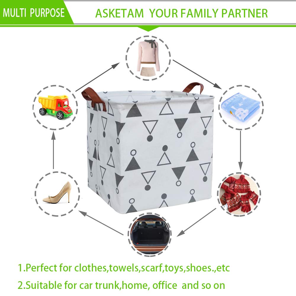 ASKETAM Square Canvas Collapsible Fabric Baby Toy Box Storage Bin Bedroom Decor Closet Kids Laundry Baskets Toy Organizer,Shelf Basket Nursery Storage,Gift Baskets (Grey Circle Triangle)