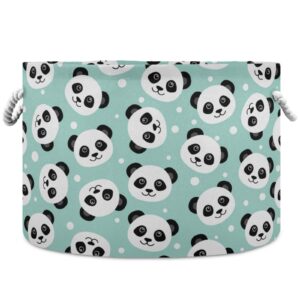 visesunny storage basket cute panda face animal nursery hamper canvas fabric toy storage organizer bin storage box laundry basket for kid rooms,playroom,shelves,toy basket