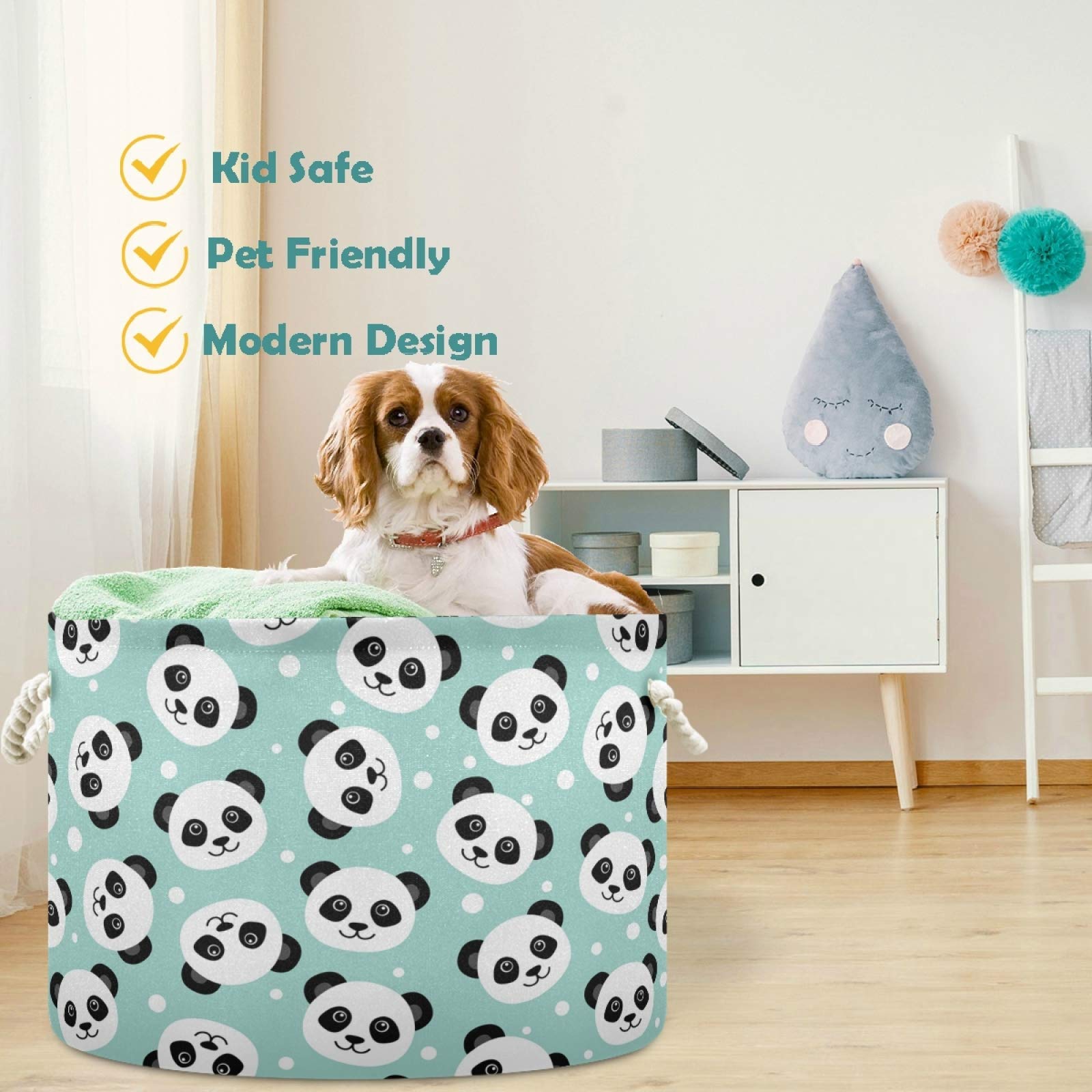 visesunny Storage Basket Cute Panda Face Animal Nursery Hamper Canvas Fabric Toy Storage Organizer Bin Storage Box Laundry Basket for Kid Rooms,Playroom,Shelves,Toy Basket