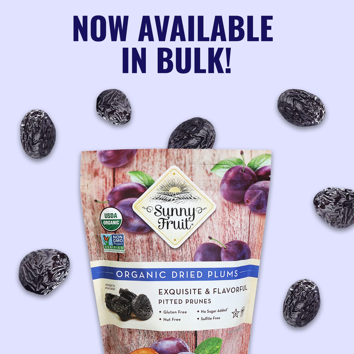 ORGANIC Prunes - Sunny Fruit - 40oz Bulk Bag (2.5lb) | Purely Dried Plums - NO Added Sugars, Sulfurs or Preservatives | NON-GMO, VEGAN & HALAL