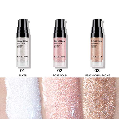 Liquid Highlighter Makeup Face Glow Shimmer and Shine Illuminator 3pcs and Full Coverage Concealer 3pcs for Dark Spots Eye Circles Waterproof Smooth Matte Flawless Finish Cosmetics