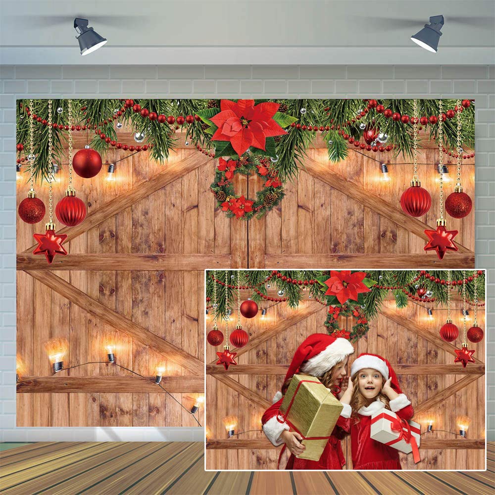 CYLYH 10x8FT Christmas Backdrop New Year Party Background Barn Door Backdrop Family Party Christmas Decoration Background Photo Studio Props D507