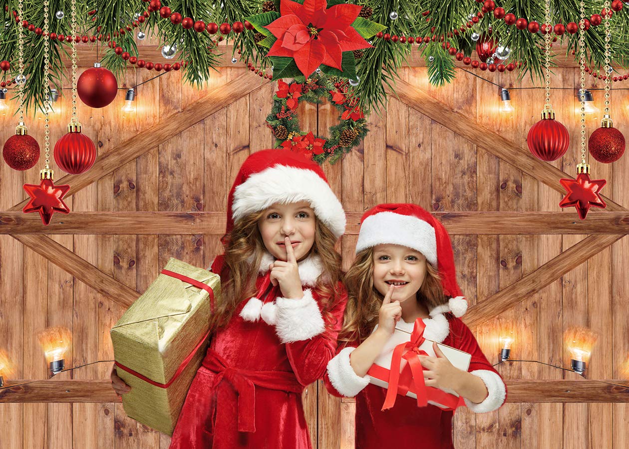 CYLYH 10x8FT Christmas Backdrop New Year Party Background Barn Door Backdrop Family Party Christmas Decoration Background Photo Studio Props D507