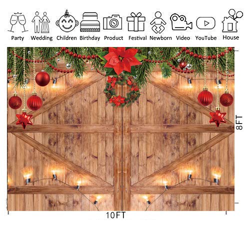 CYLYH 10x8FT Christmas Backdrop New Year Party Background Barn Door Backdrop Family Party Christmas Decoration Background Photo Studio Props D507