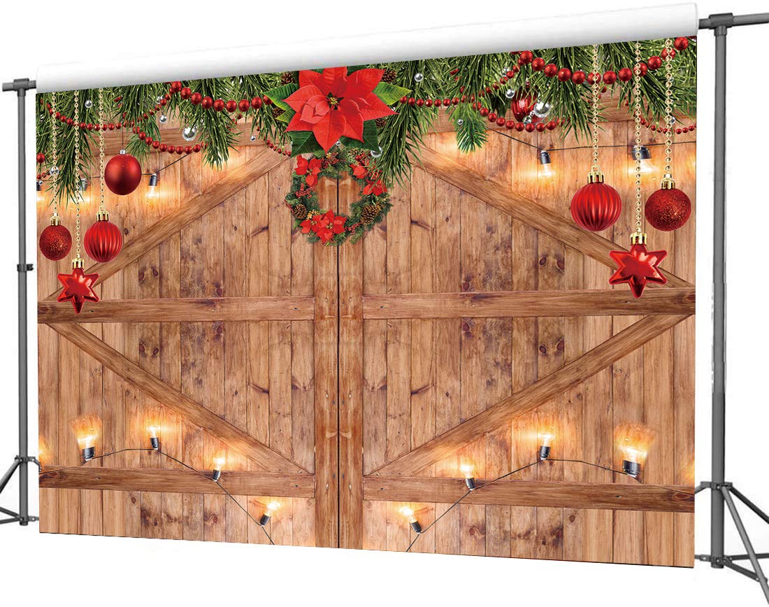 CYLYH 10x8FT Christmas Backdrop New Year Party Background Barn Door Backdrop Family Party Christmas Decoration Background Photo Studio Props D507