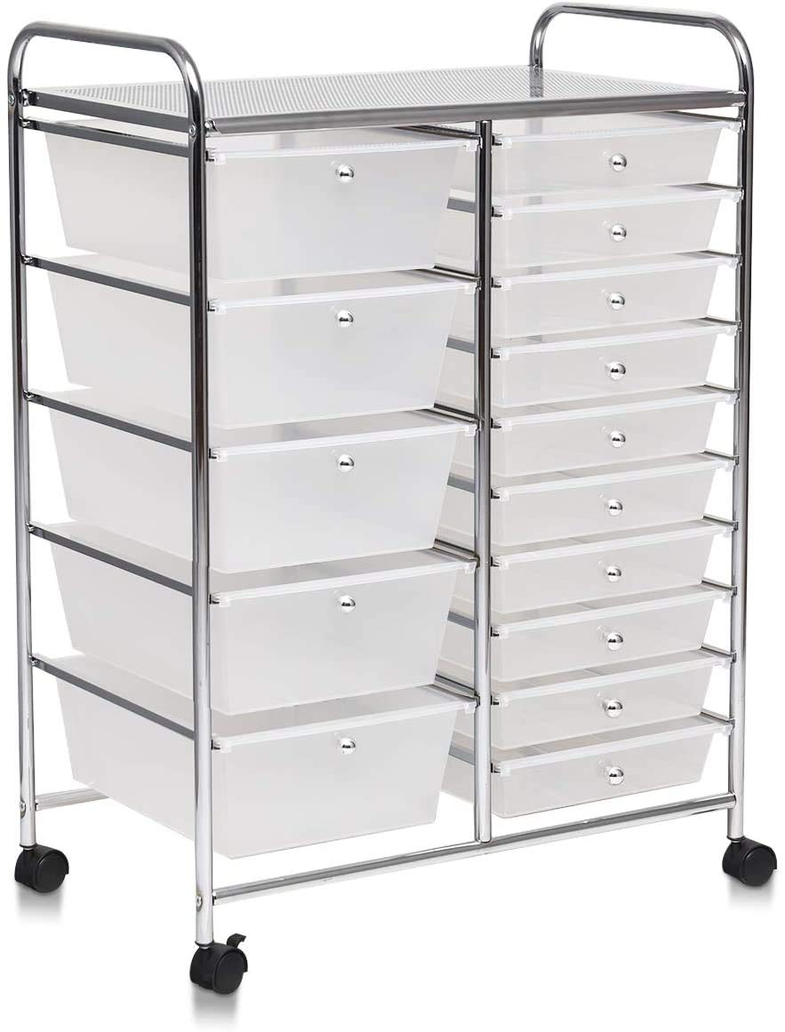 ARLIME 15-Drawer Storage Cart, 15 Drawer Trolley, Rolling Organizer Cart, Scrapbook Paper Organizer, Suitable for Office and School, Rolling Office Organizer Tools (Clear)