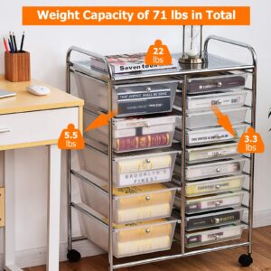 ARLIME 15-Drawer Storage Cart, 15 Drawer Trolley, Rolling Organizer Cart, Scrapbook Paper Organizer, Suitable for Office and School, Rolling Office Organizer Tools (Clear)