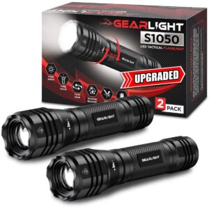 gearlight s1050 led flashlight high lumens - flashlights for camping, hiking, dog walking - powerful emergency flashlights with 3 modes for outdoor use - bright flashlight with zoomable beam