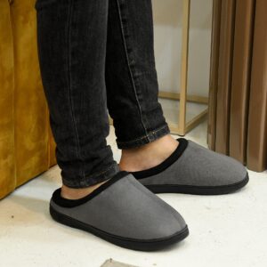 LORDFON Memory Foam Mens Slippers Slip-On Comfy House Slippers for Men Indoor Outdoor Non-Slip Warm Winter Men’s Bedroom Slippers Size 9-10 Grey