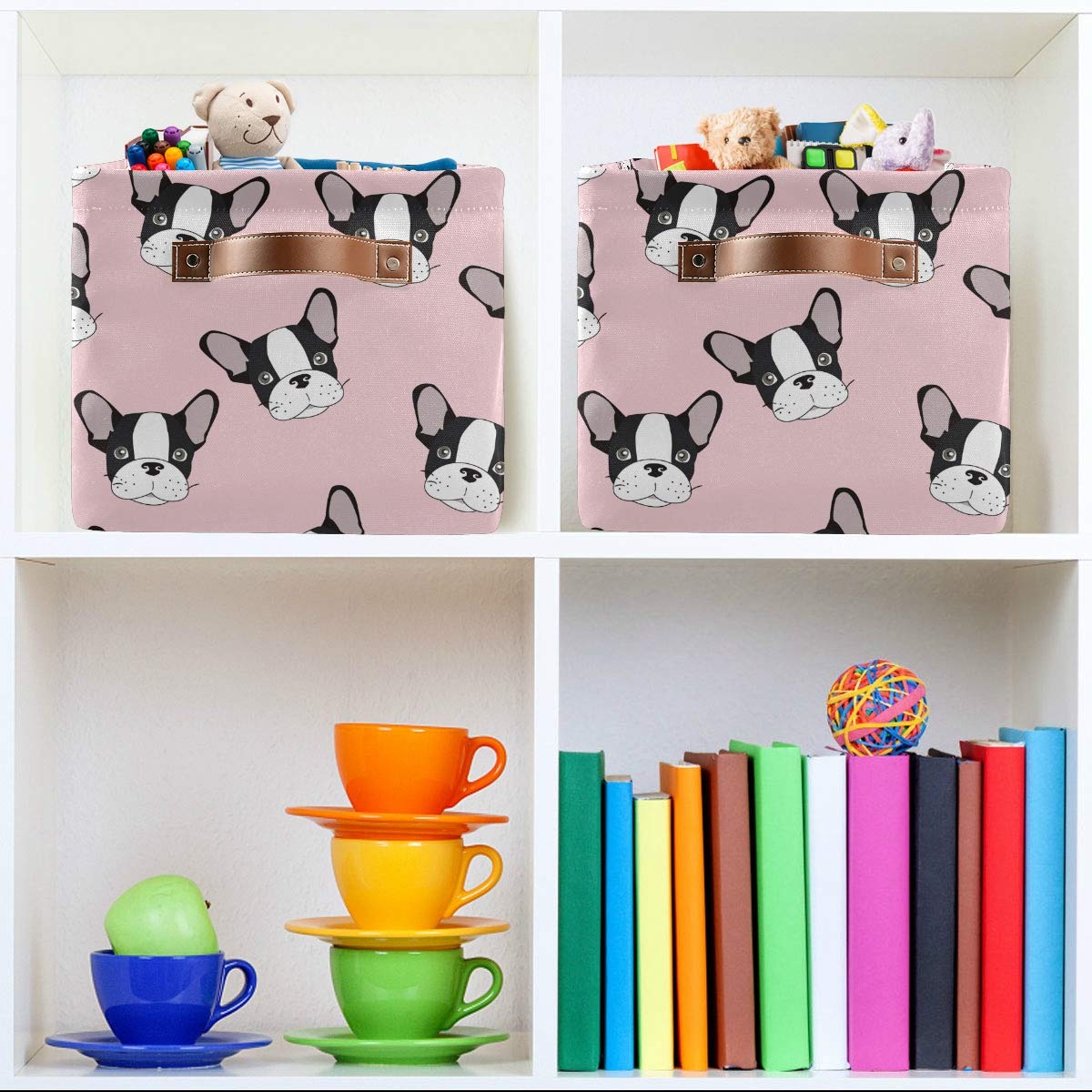 KEEPREAL French Bulldog Rectangle Storage Bin, 15 x 11 x 9.5 in, Collapsible Organizer Storage Basket for Home Décor