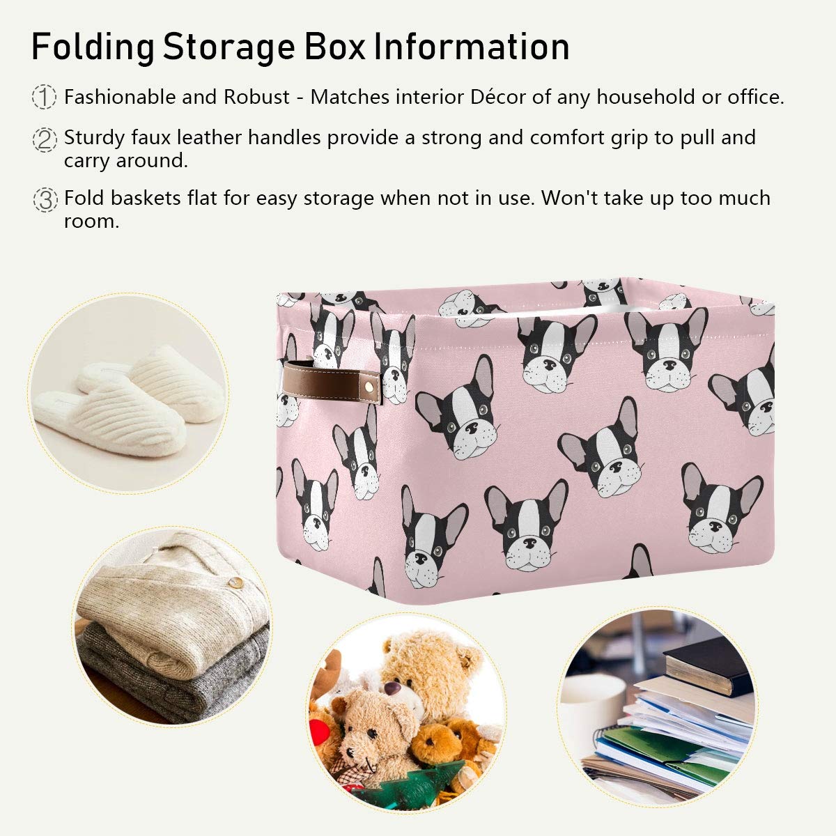 KEEPREAL French Bulldog Rectangle Storage Bin, 15 x 11 x 9.5 in, Collapsible Organizer Storage Basket for Home Décor