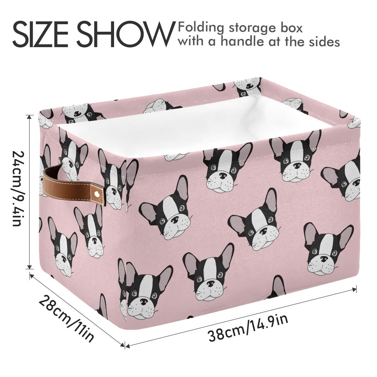 KEEPREAL French Bulldog Rectangle Storage Bin, 15 x 11 x 9.5 in, Collapsible Organizer Storage Basket for Home Décor