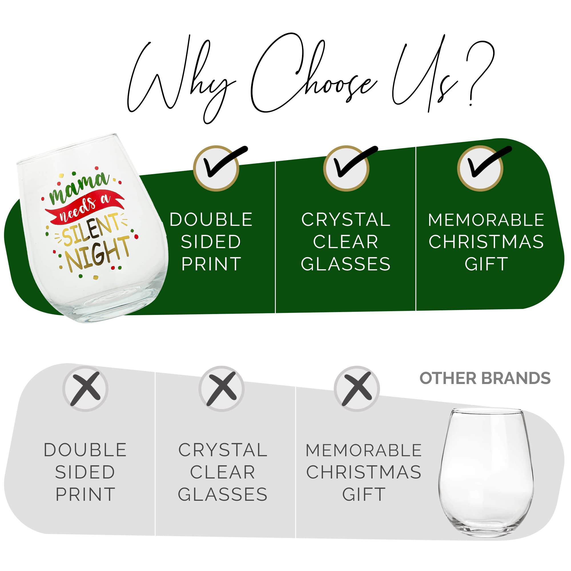 Your Dream Party Shop Mama Needs A Silent Night 22oz Christmas Stemless Wine Glass, Wine Holiday Gifts, Perfect Christmas Drinking Glasses, Funny Christmas Wine Glasses