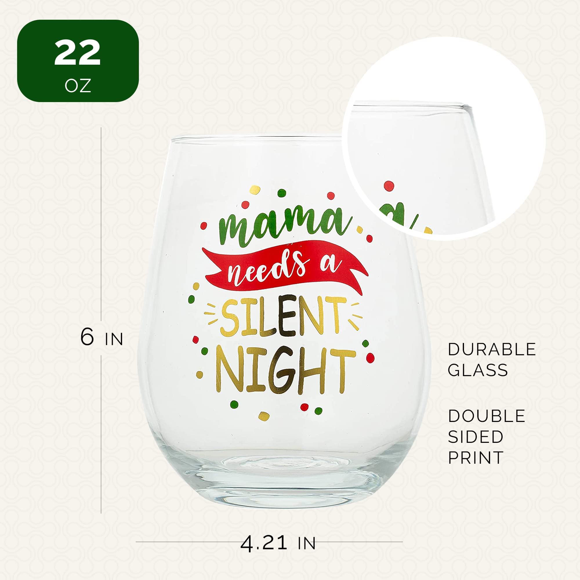 Your Dream Party Shop Mama Needs A Silent Night 22oz Christmas Stemless Wine Glass, Wine Holiday Gifts, Perfect Christmas Drinking Glasses, Funny Christmas Wine Glasses