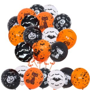 halloween decorations latex balloons, 50pcs 12 inch pumpkin bat ghost skull spider web balloon for halloween party supplies trick or treat toys