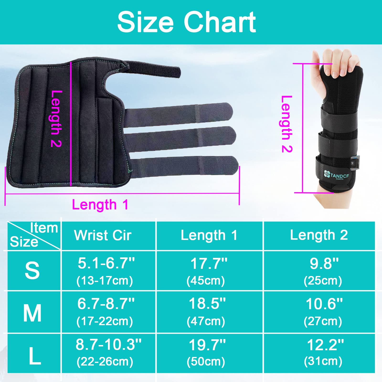 TANDCF bestlife Unisex Forearm and Wrist Support Splint Brace Double Fixation Wrist Brace For Carpal Tunnel,Adjustable Night Time Forearm Immobilizer Brace Splints,9.8 inch (25cm) length(RH/S)