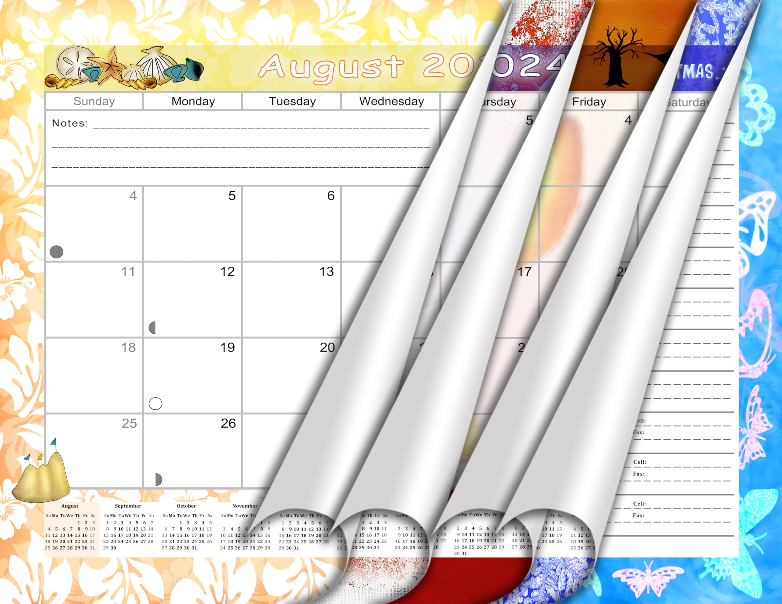 2024-2025 Academic Year 12 Months Student Calendar/Planner for 3-Ring Binder, Desk or Wall -v003