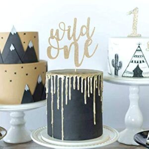 WAOUH Wild One Cake Topper - Golden Glitter Cake Topper for Birthday Party, Photo Booth Props, Birthday Souvenir and Gifts (Wild One Cake Topper)