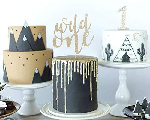 WAOUH Wild One Cake Topper - Golden Glitter Cake Topper for Birthday Party, Photo Booth Props, Birthday Souvenir and Gifts (Wild One Cake Topper)