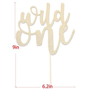 WAOUH Wild One Cake Topper - Golden Glitter Cake Topper for Birthday Party, Photo Booth Props, Birthday Souvenir and Gifts (Wild One Cake Topper)