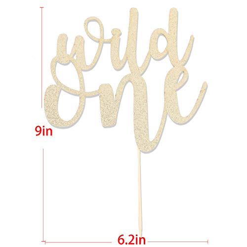 WAOUH Wild One Cake Topper - Golden Glitter Cake Topper for Birthday Party, Photo Booth Props, Birthday Souvenir and Gifts (Wild One Cake Topper)