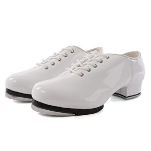 DKZSYIM Tap Shoes Split-Sole Dancing Shoes for Girls, Women and Men,Model WX-LDD,White, 7.5 B(M) US