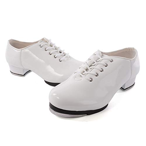 DKZSYIM Tap Shoes Split-Sole Dancing Shoes for Girls, Women and Men,Model WX-LDD,White, 7.5 B(M) US