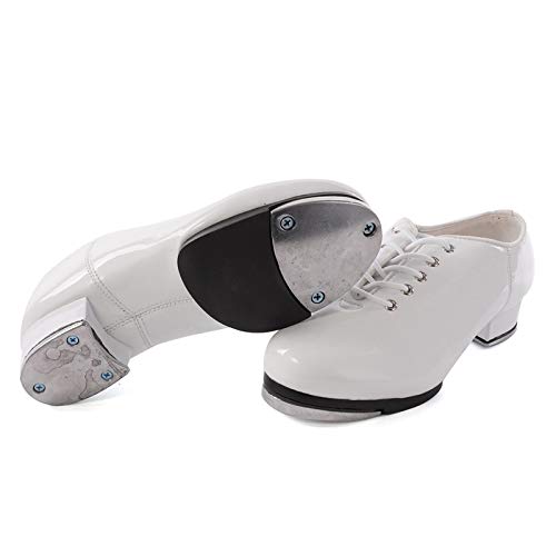 DKZSYIM Tap Shoes Split-Sole Dancing Shoes for Girls, Women and Men,Model WX-LDD,White, 7.5 B(M) US