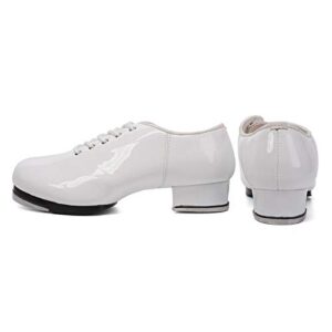 DKZSYIM Tap Shoes Split-Sole Dancing Shoes for Girls, Women and Men,Model WX-LDD,White, 7.5 B(M) US